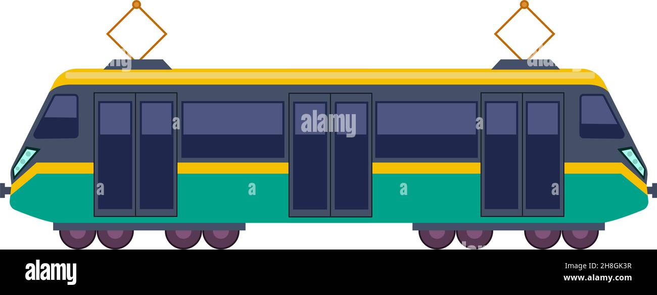 Tram icon. Trolley side view. Green streetcar Stock Vector Image & Art ...