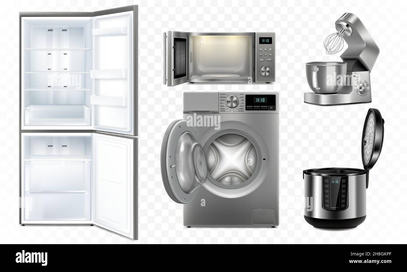 A set of household appliances: microwave oven, washing machine ...