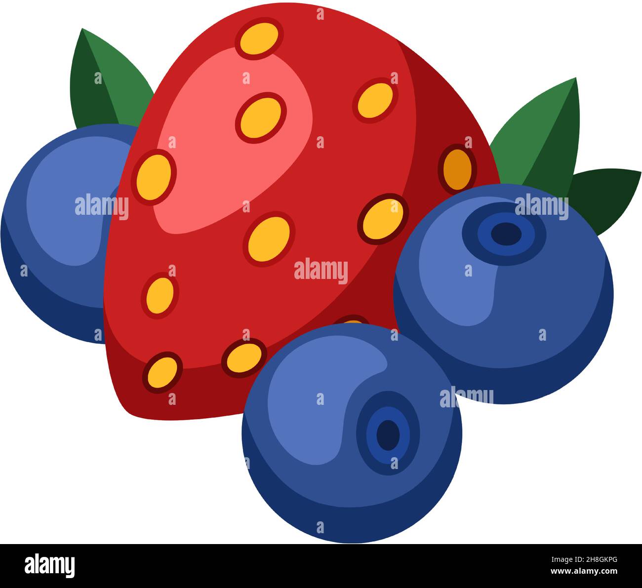 Cartoon berries. Strawberry and blueberry with leaves. Vector ...