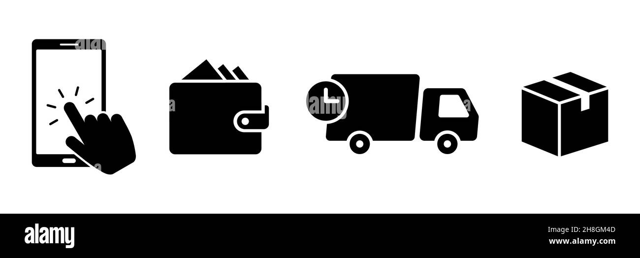 Click and collect order, vector icons set, online order, delivery truck ...
