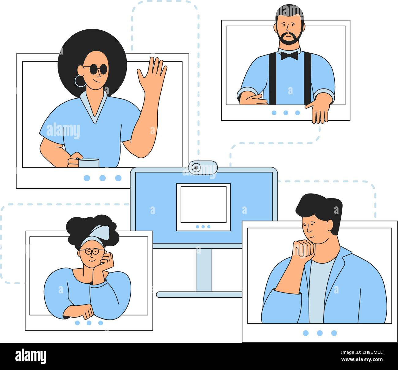 Online meeting. Video call conference. People connecting together Stock ...