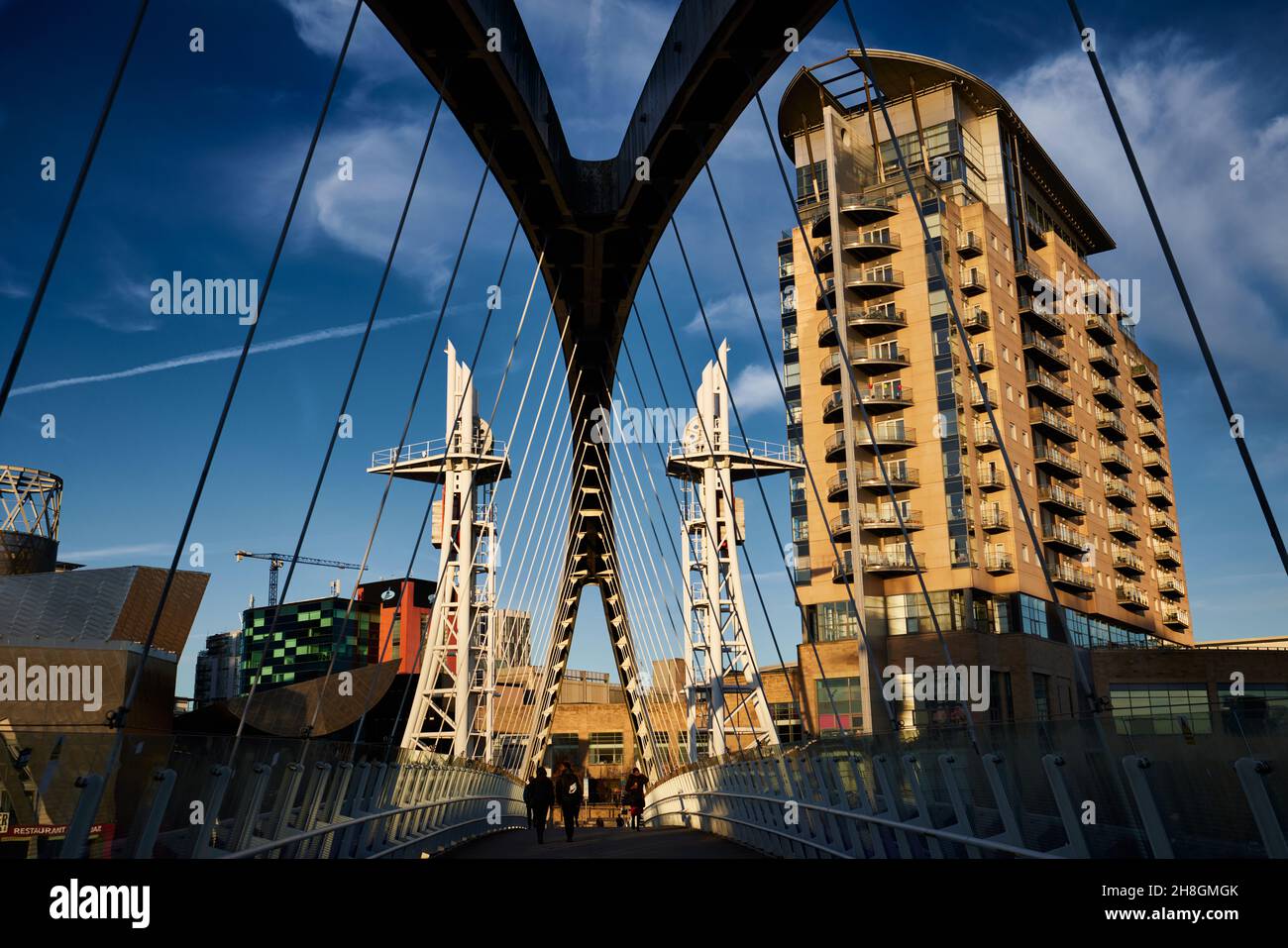 Salford Quays Manchester Ship Canal, Millennium Bridge and Sovereign ...