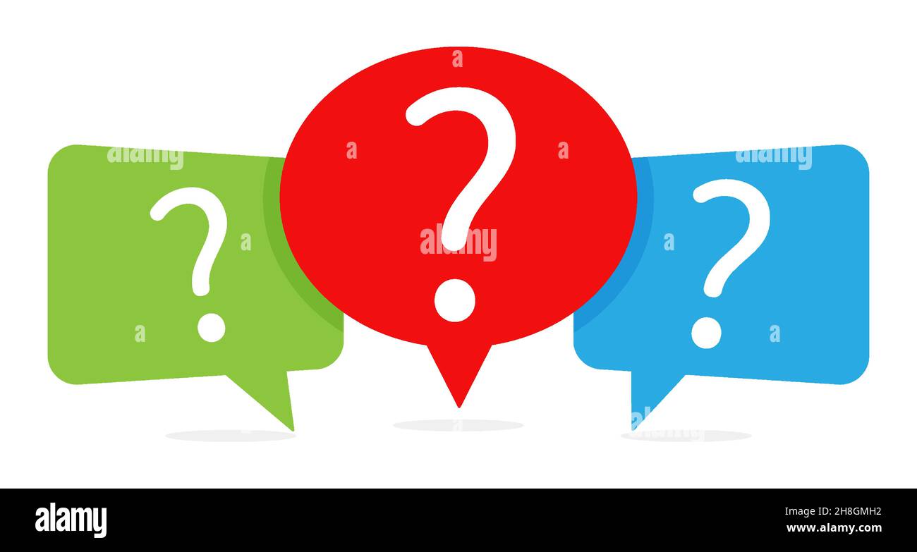 Set of three colored speech bubble, Message box with question mark icon ...