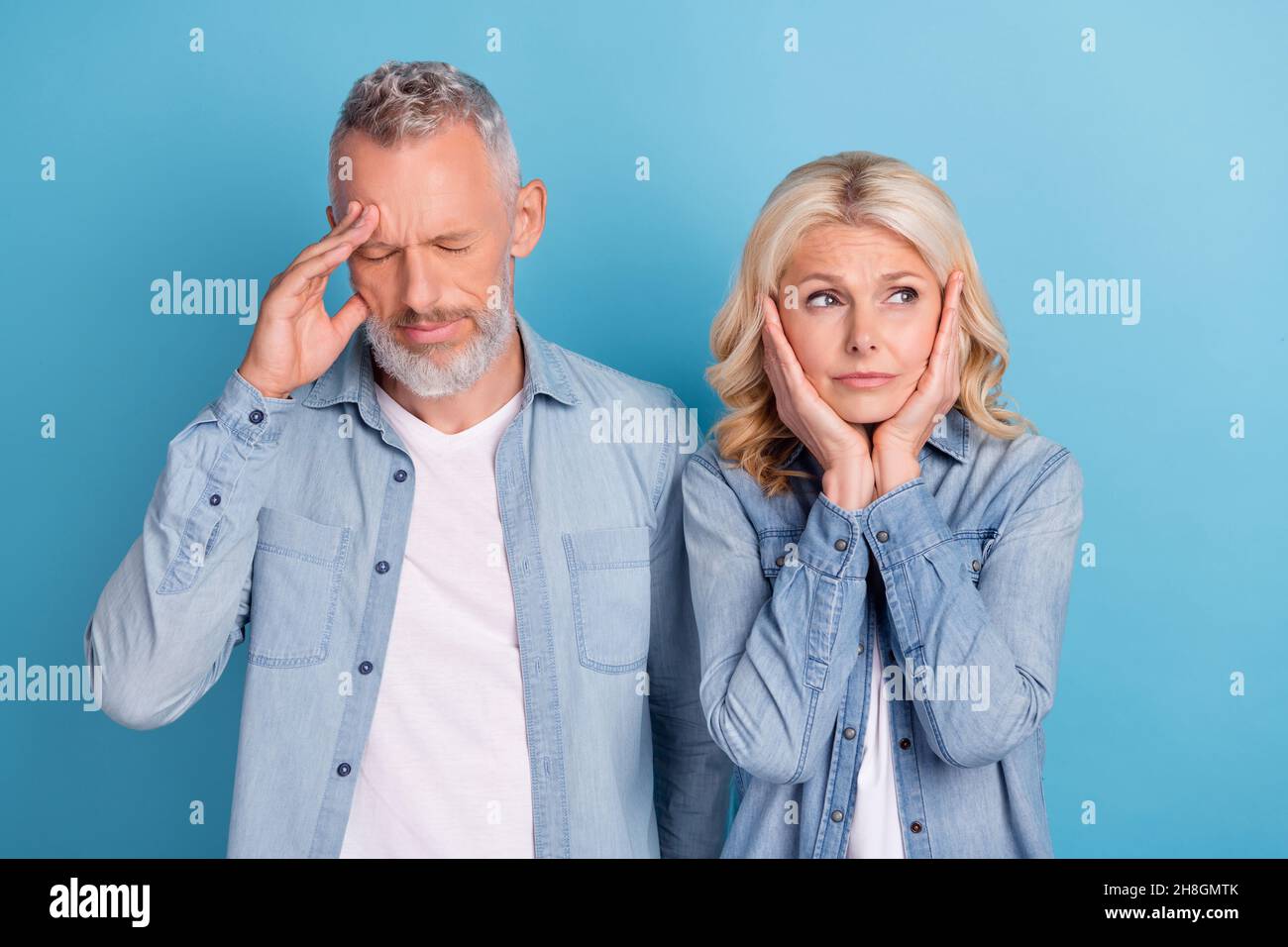 Photo of aged couple unhappy negative moody sad fail trouble conflict ...