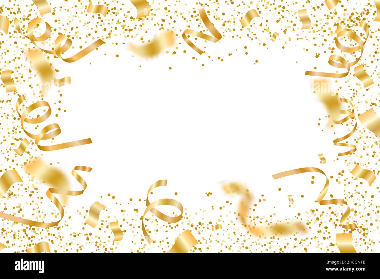 Golden confetti and pieces of serpentine isolated on black transparent ...