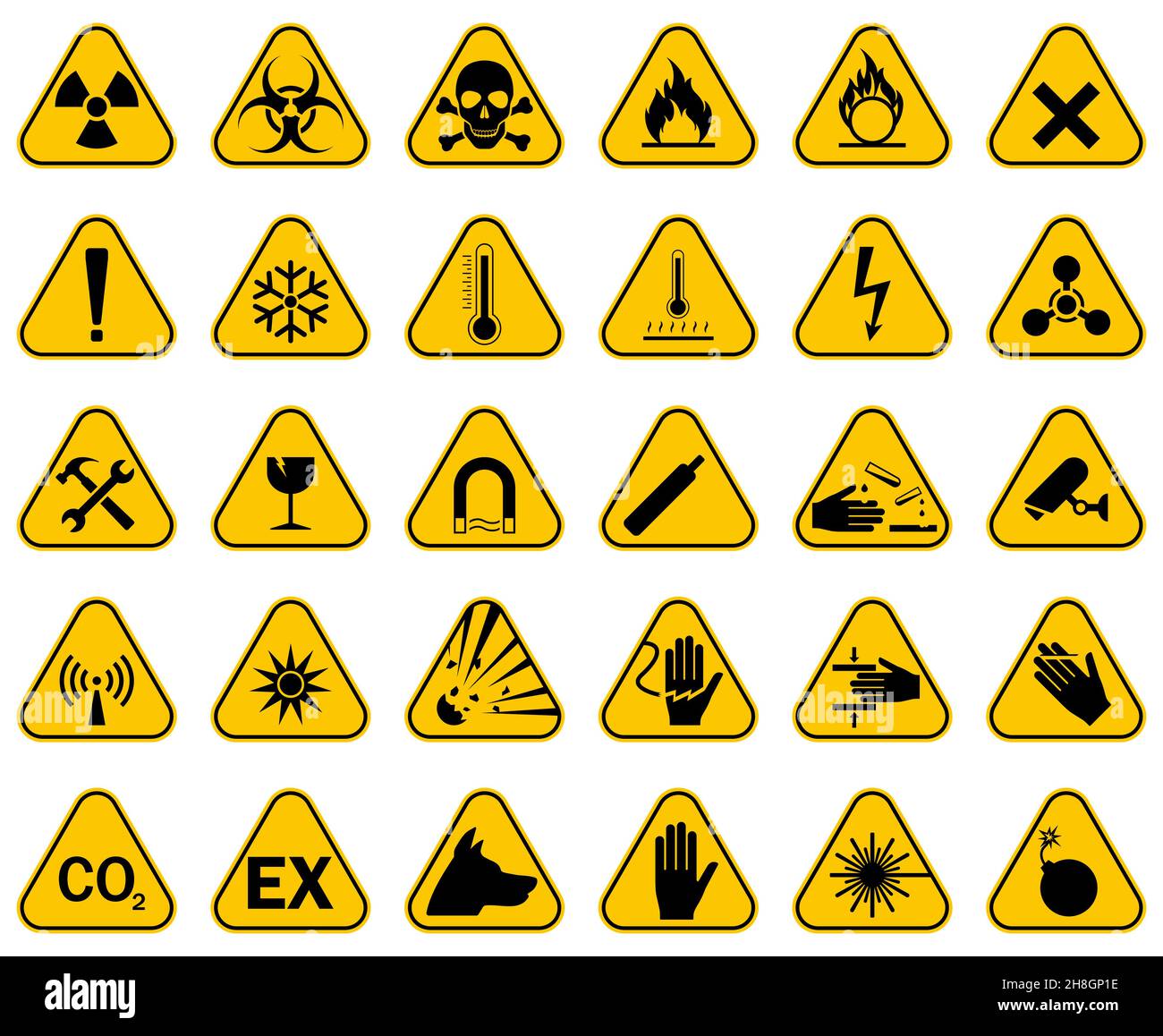 Set of hazard warning signs. Caution danger Symbol, vector illustration ...