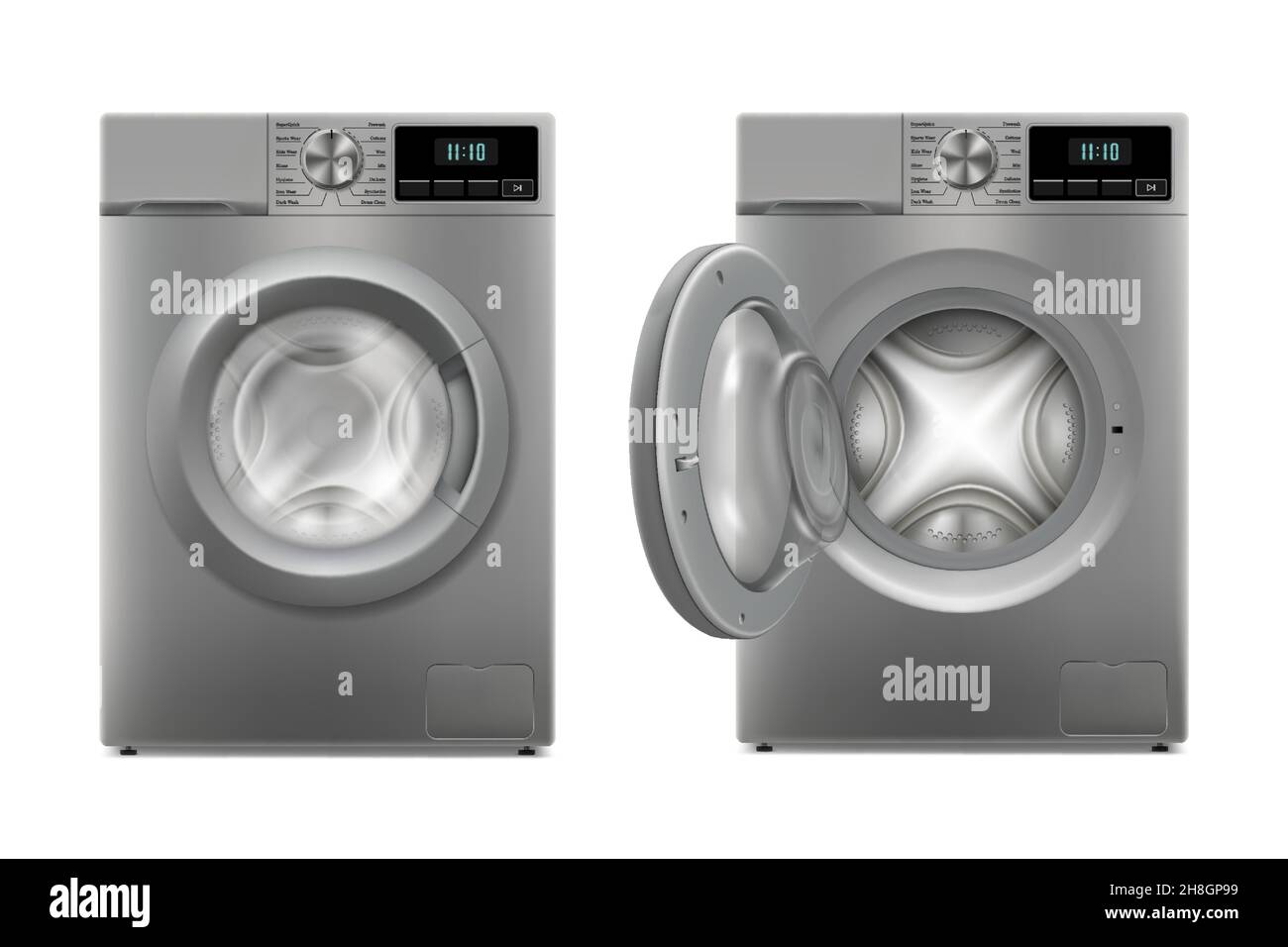 Modern washing machine with opened door and closed door, front view ...