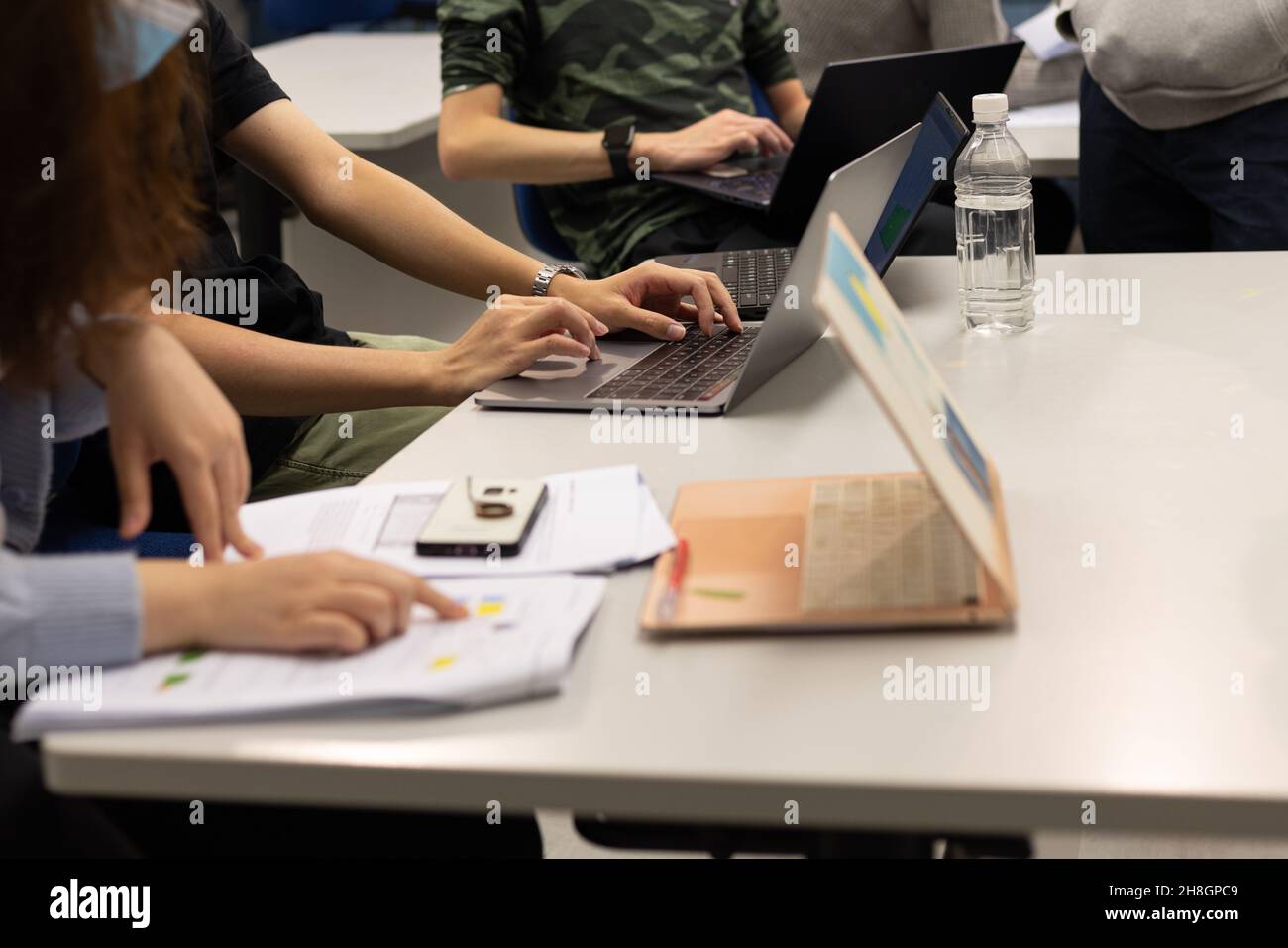 group young Asia lady student work on assignment, course work ...