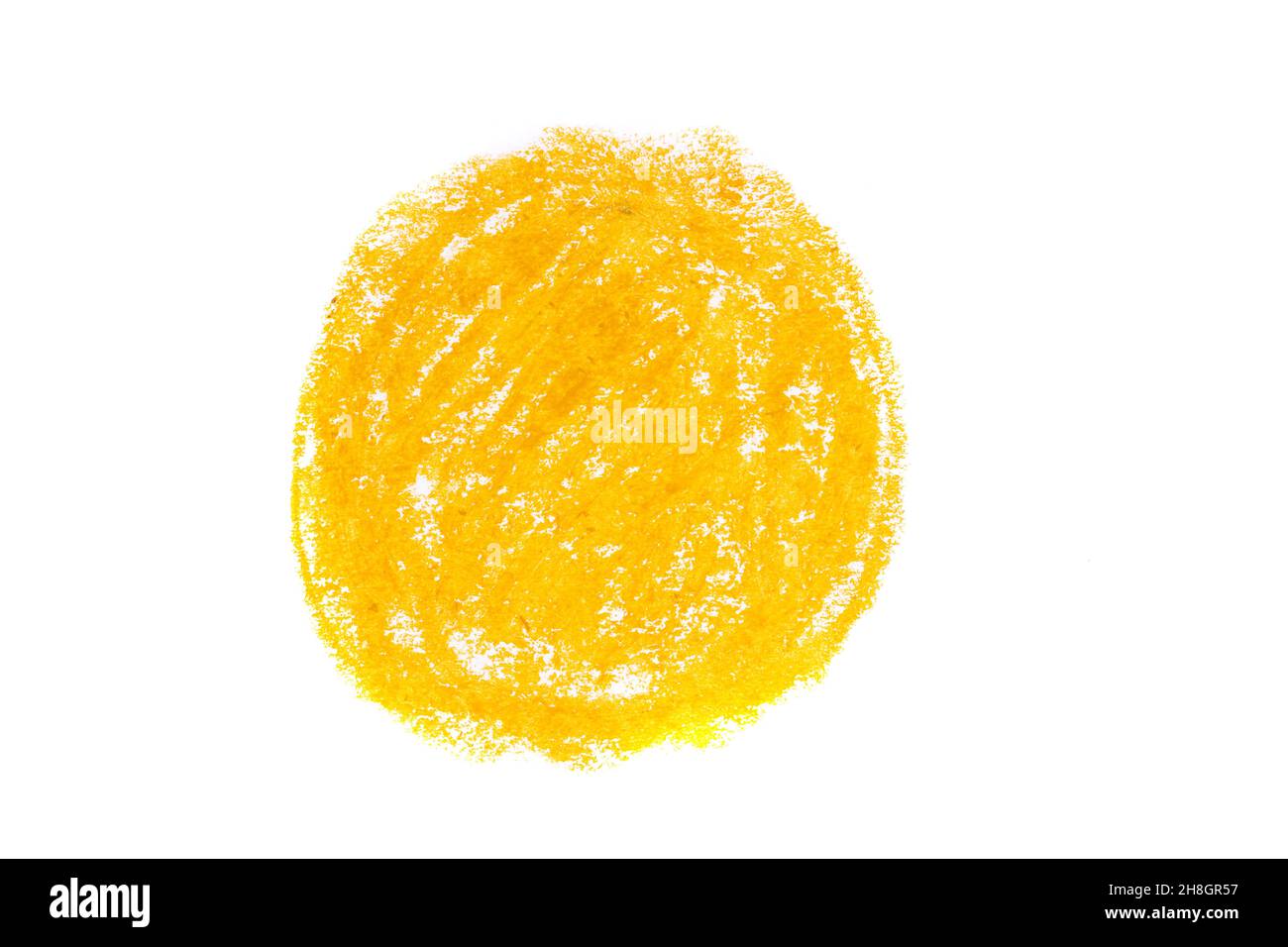 yellow circle drawn with oil pencil isolated on white background. High ...