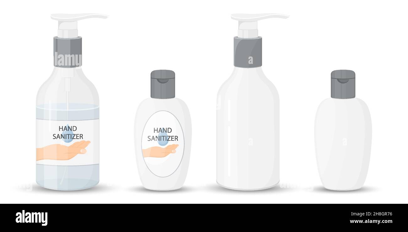 Hand sanitizer bottle isolated with pump. Washing alcohol gel used ...