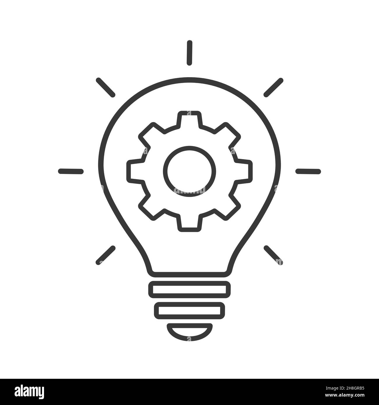 Light bulb with cog or gear sign. Idea outline icon. Innovation icon in flat style. Idea ...