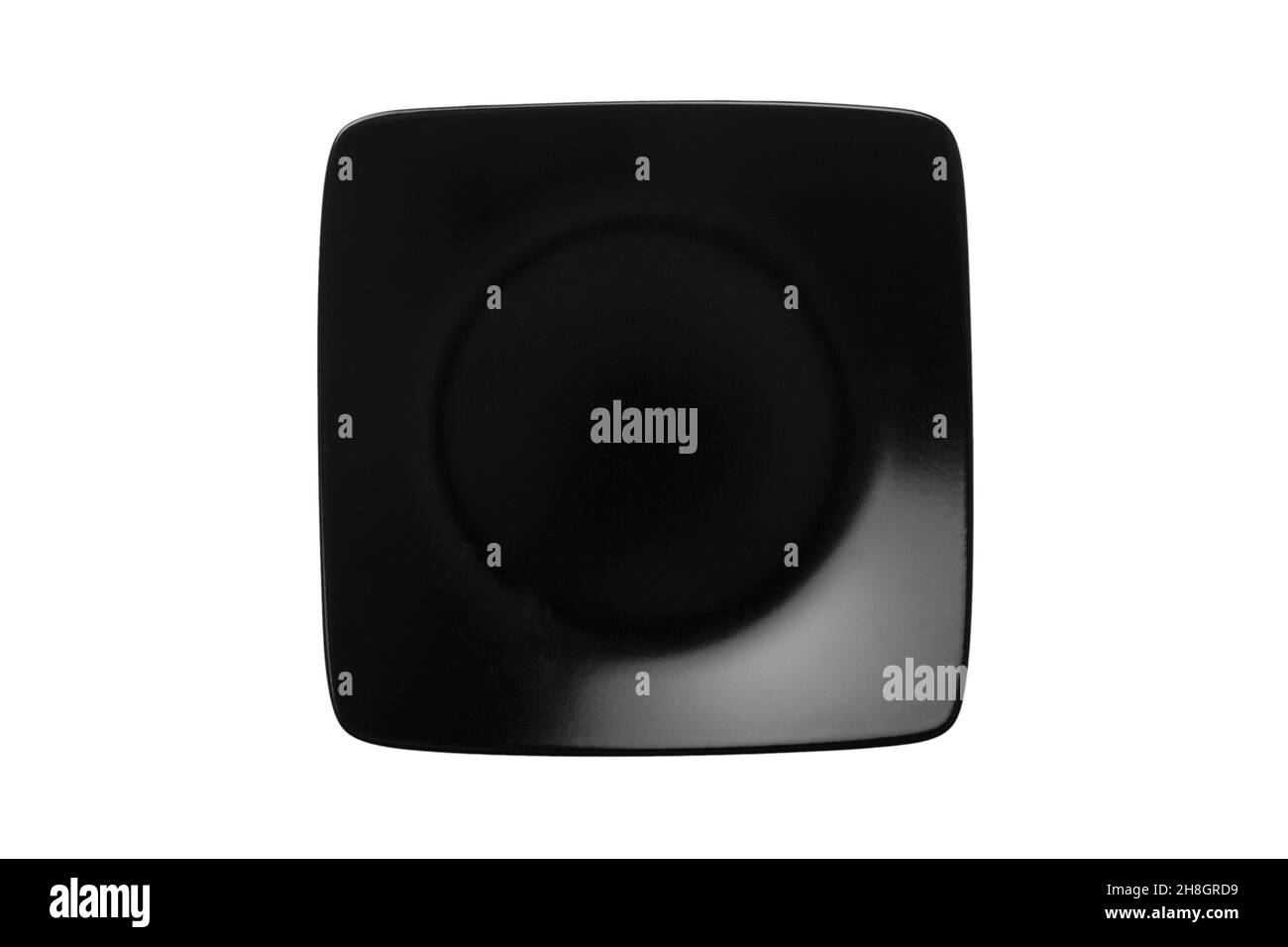 Black glass square plate isolated over white background. Top view Stock ...