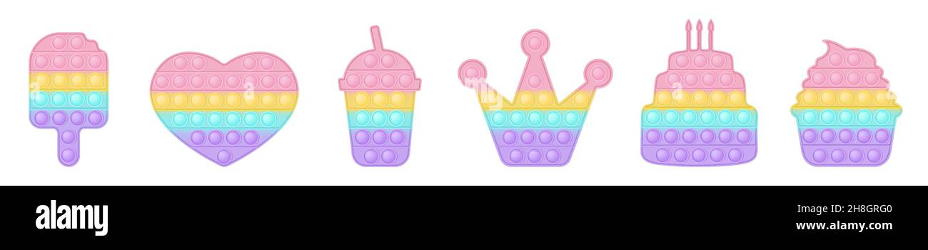 Set of birthday forms pop it a fashionable pastel rainbow fidget toys ...