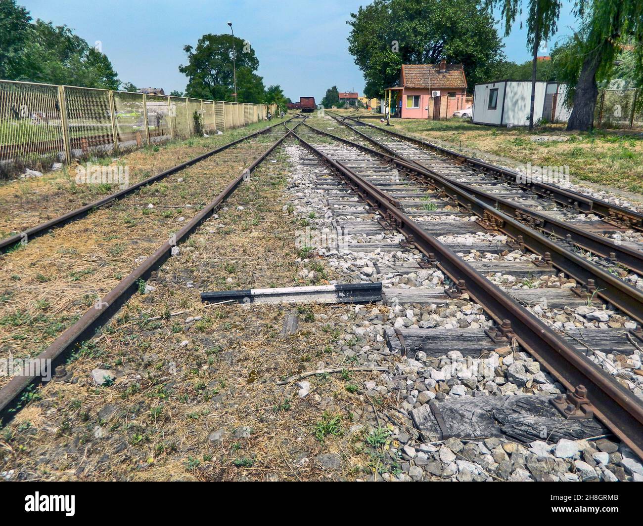 Railroad tracks at the entrance to the train station. Separation and ...