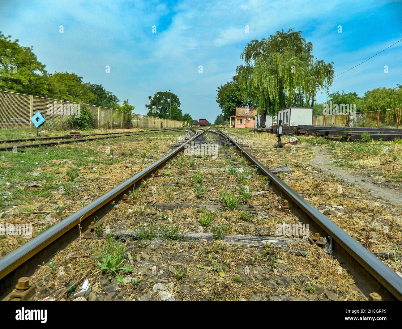 Railroad tracks at the entrance to the train station. Separation and ...