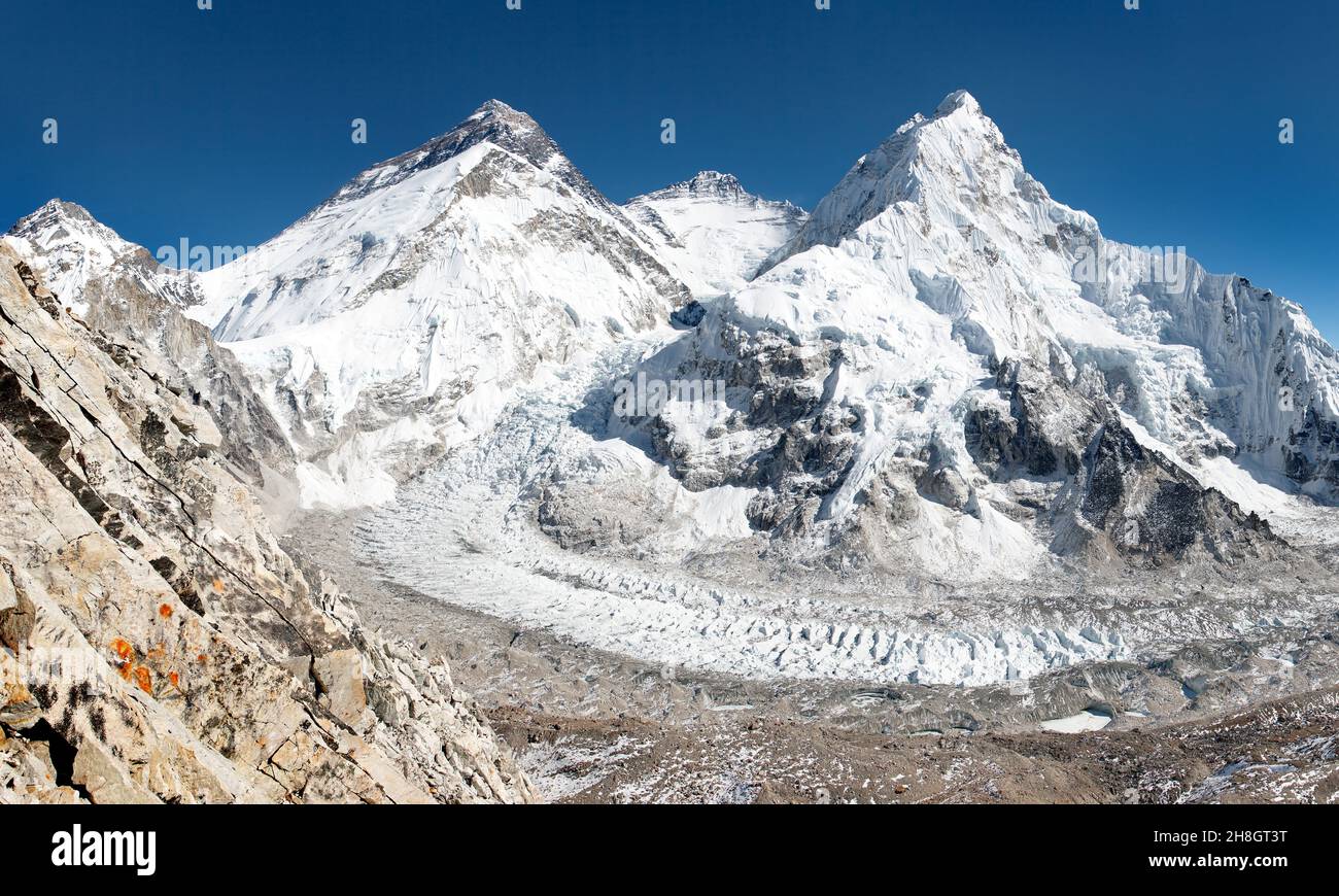 View of Mount Everest, Lhotse and Nuptse from Pumo Ri base camp - way ...