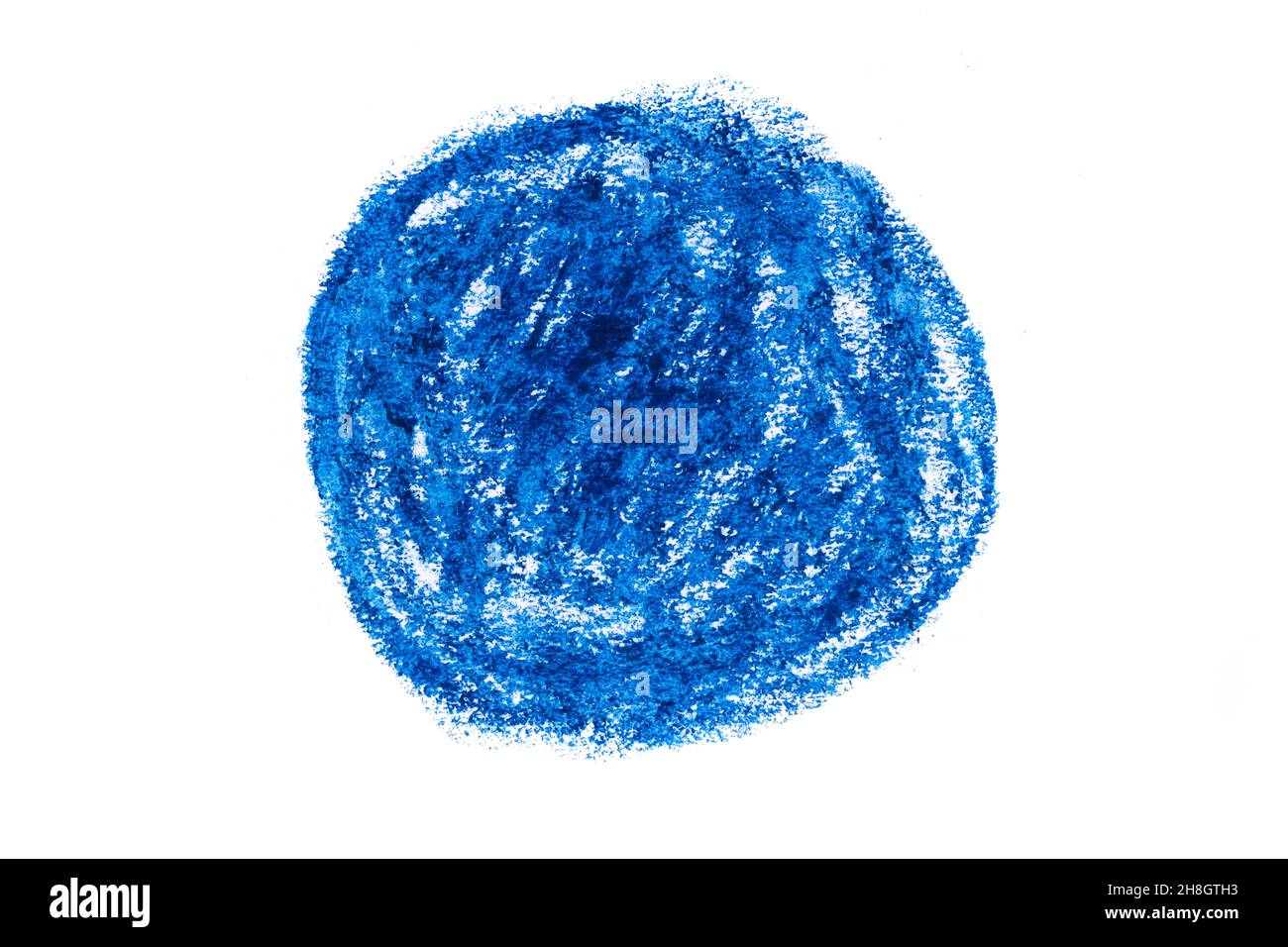blue circle drawn with oil pencil isolated on white background. High ...