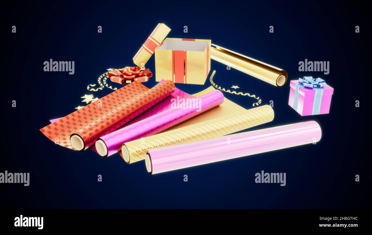 pretty colorful vivid gift wrapping and surprise gift box on black ...