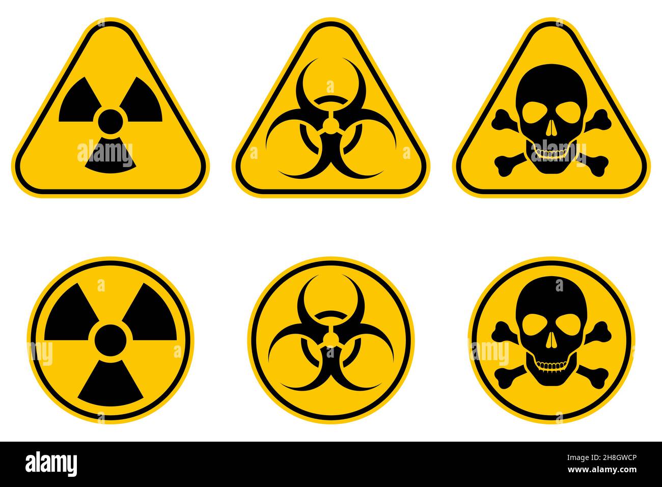 Danger warning set circle and triangle yellow sign. Radiation symbol ...