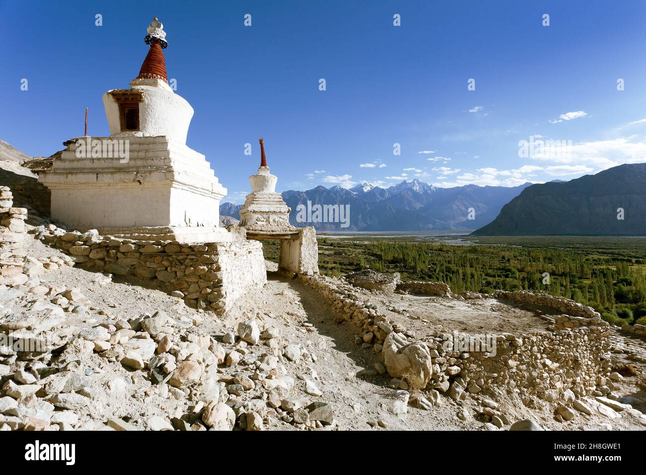 View of buddhist stupas in Nubra valley, Ladakh, Jammu and Kashmir ...