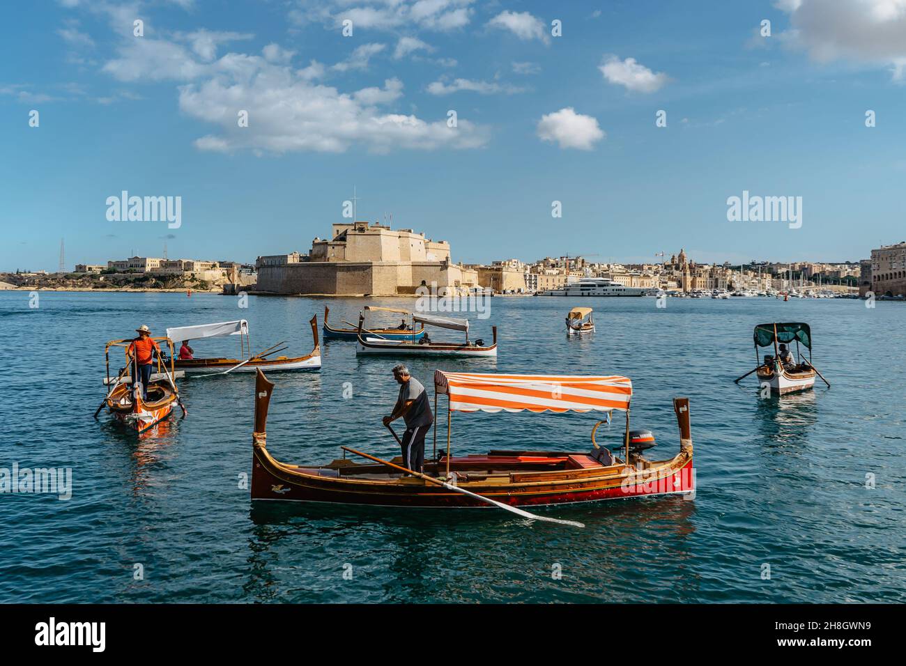 Valletta,Malta-October 18,2021. Vintage wooden local ferry boats from ...