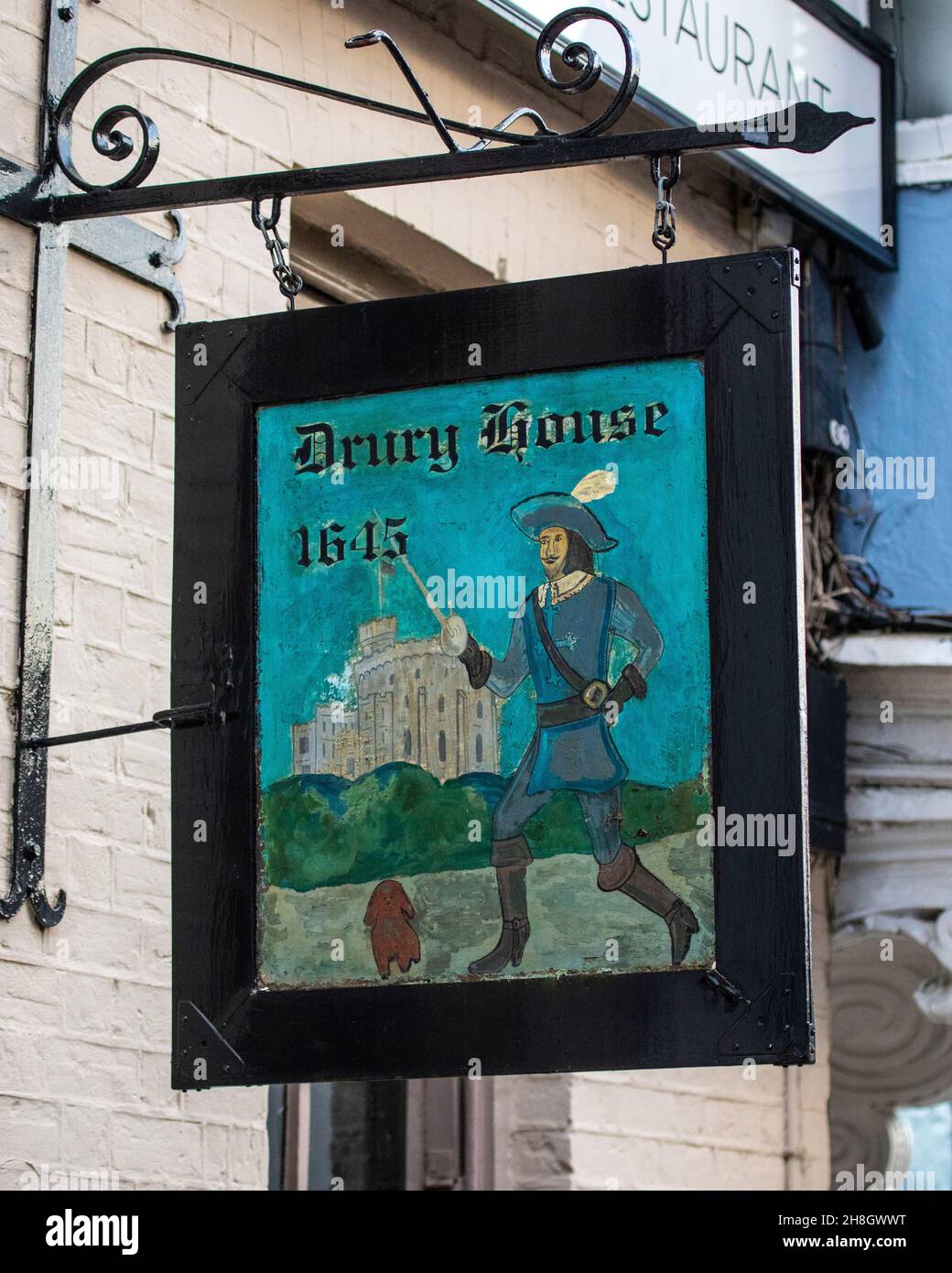 Windsor, UK - November 28th 2021: Vintage hanging sign for the Drury ...