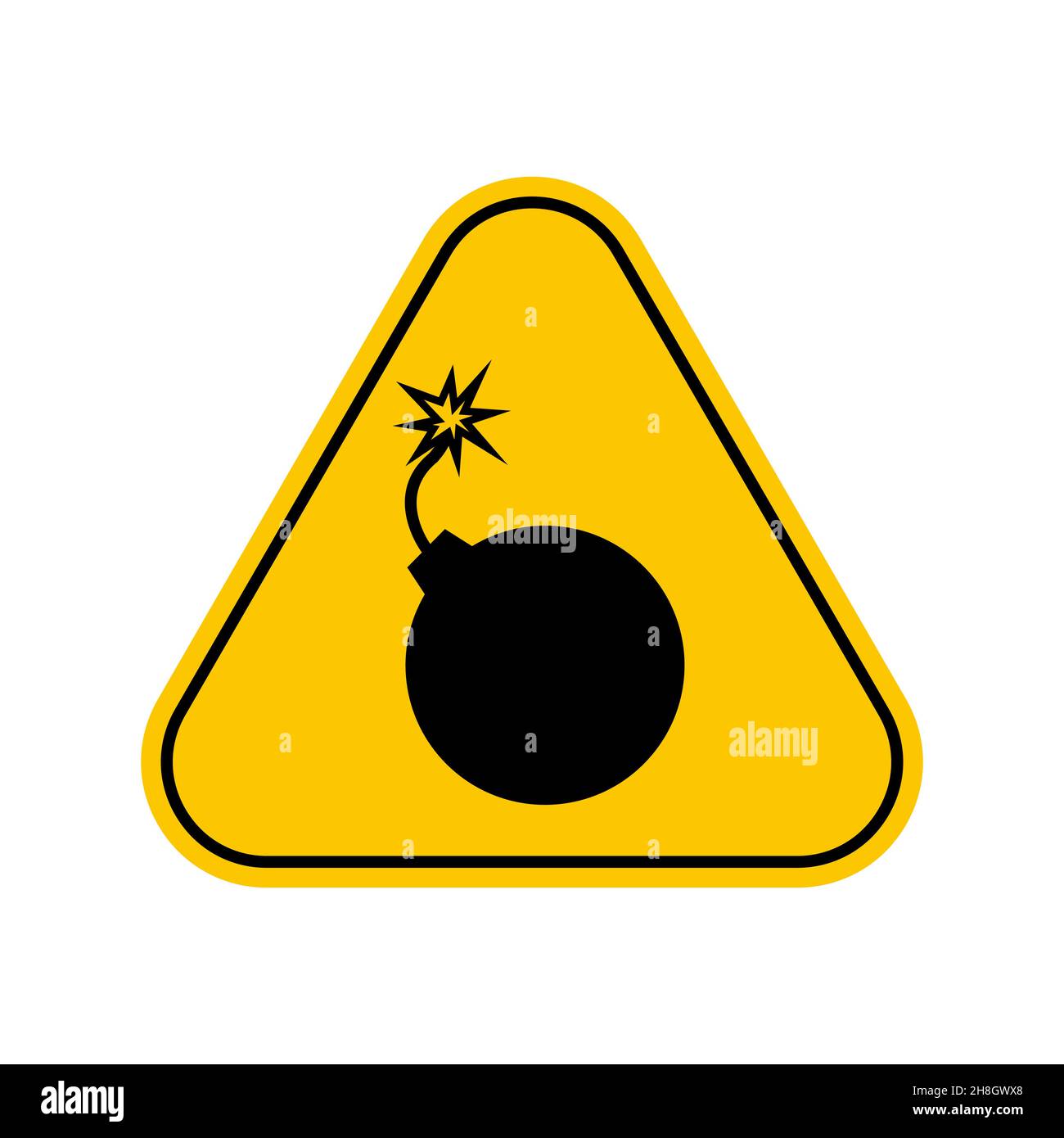 Bomb warning sign, Yellow Triangle Caution Symbol, isolated on white ...