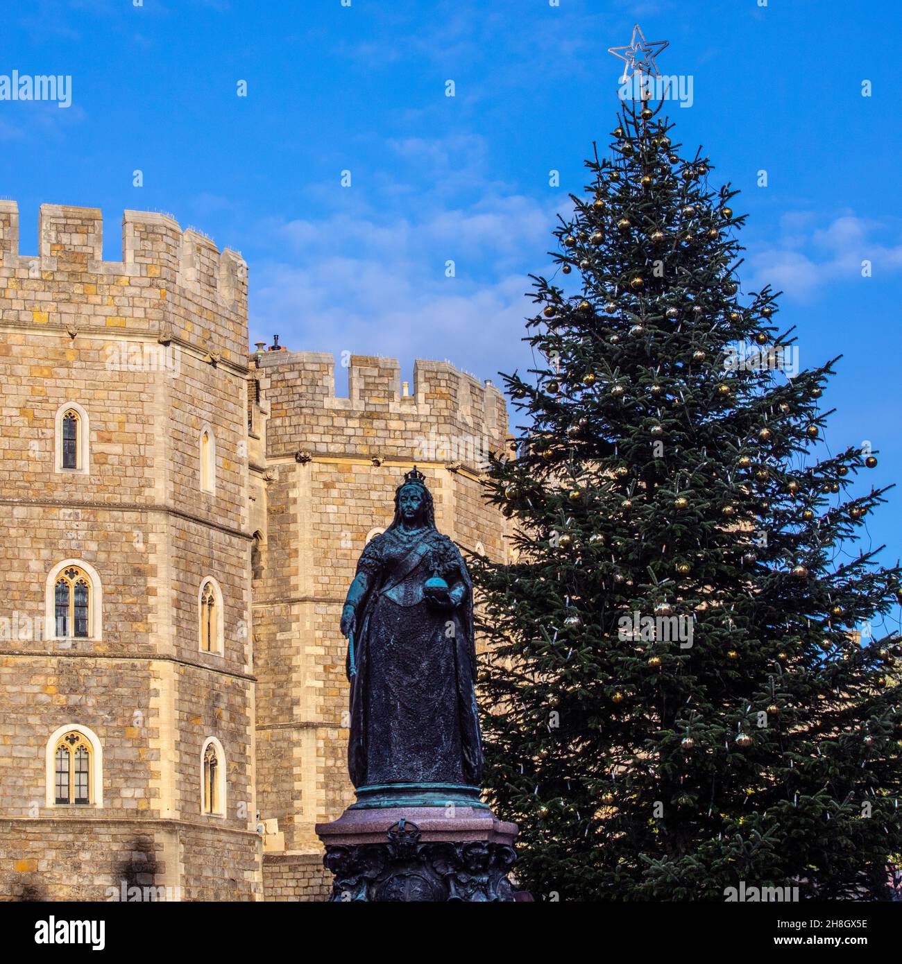 Windsor, UK - November 28th 2021: A Christmas tree outside the historic ...