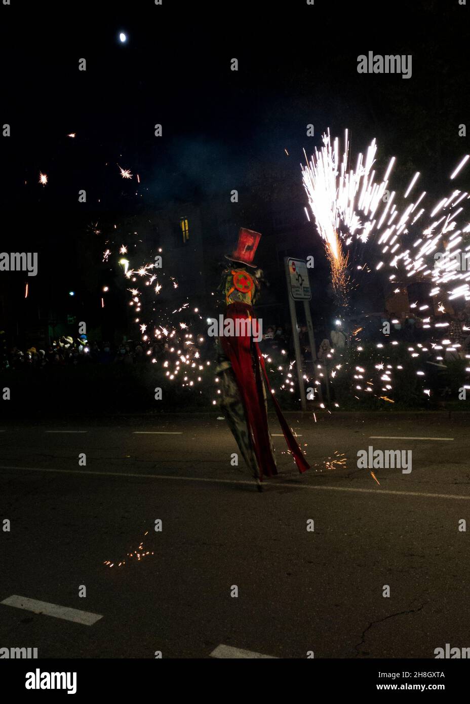 Magical autumn parade Hervas fireworks man with stilts 4 Stock Photo ...