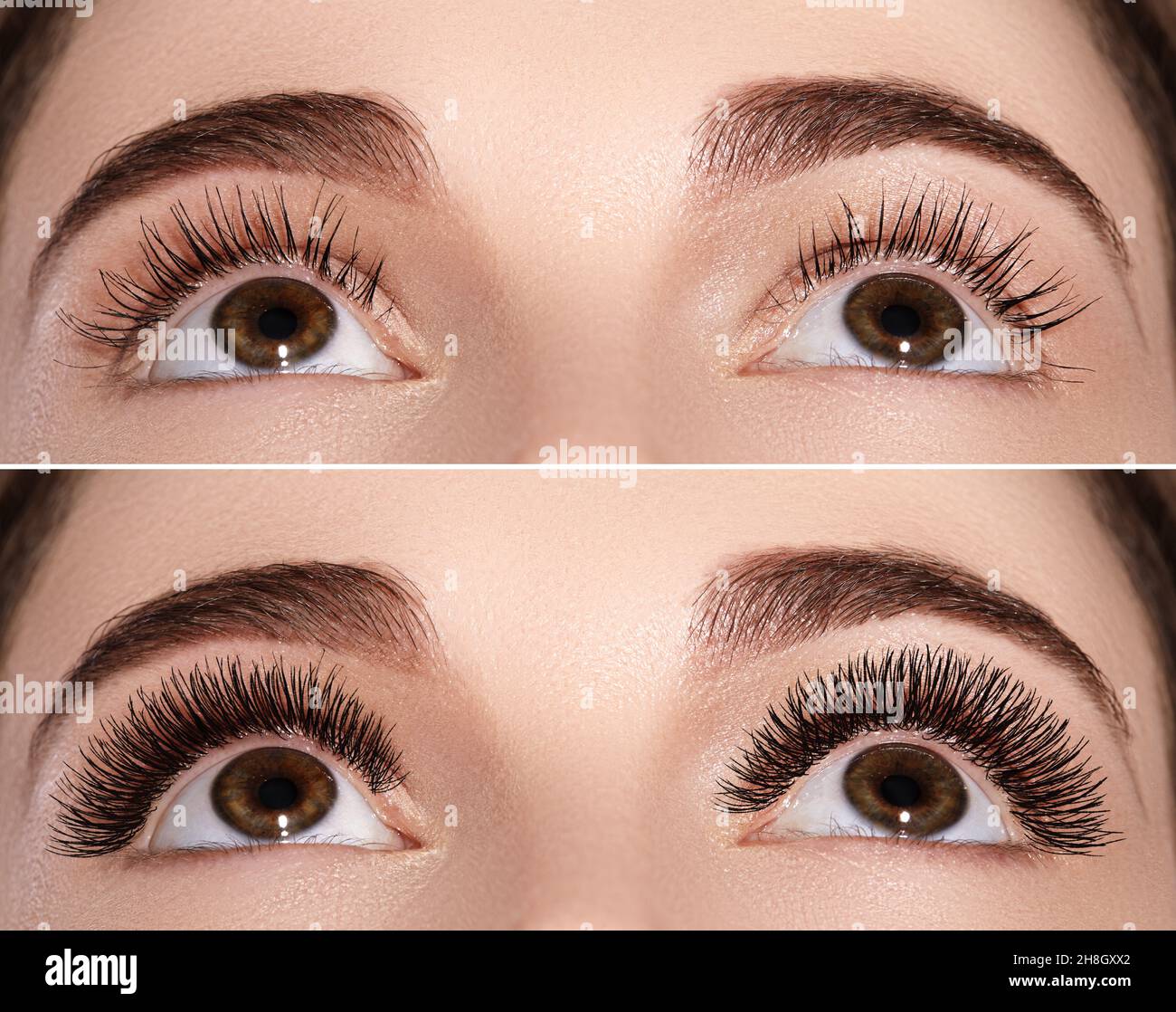 Perfect shape of eyebrows and extremly long eyelashes. Macro shot of ...