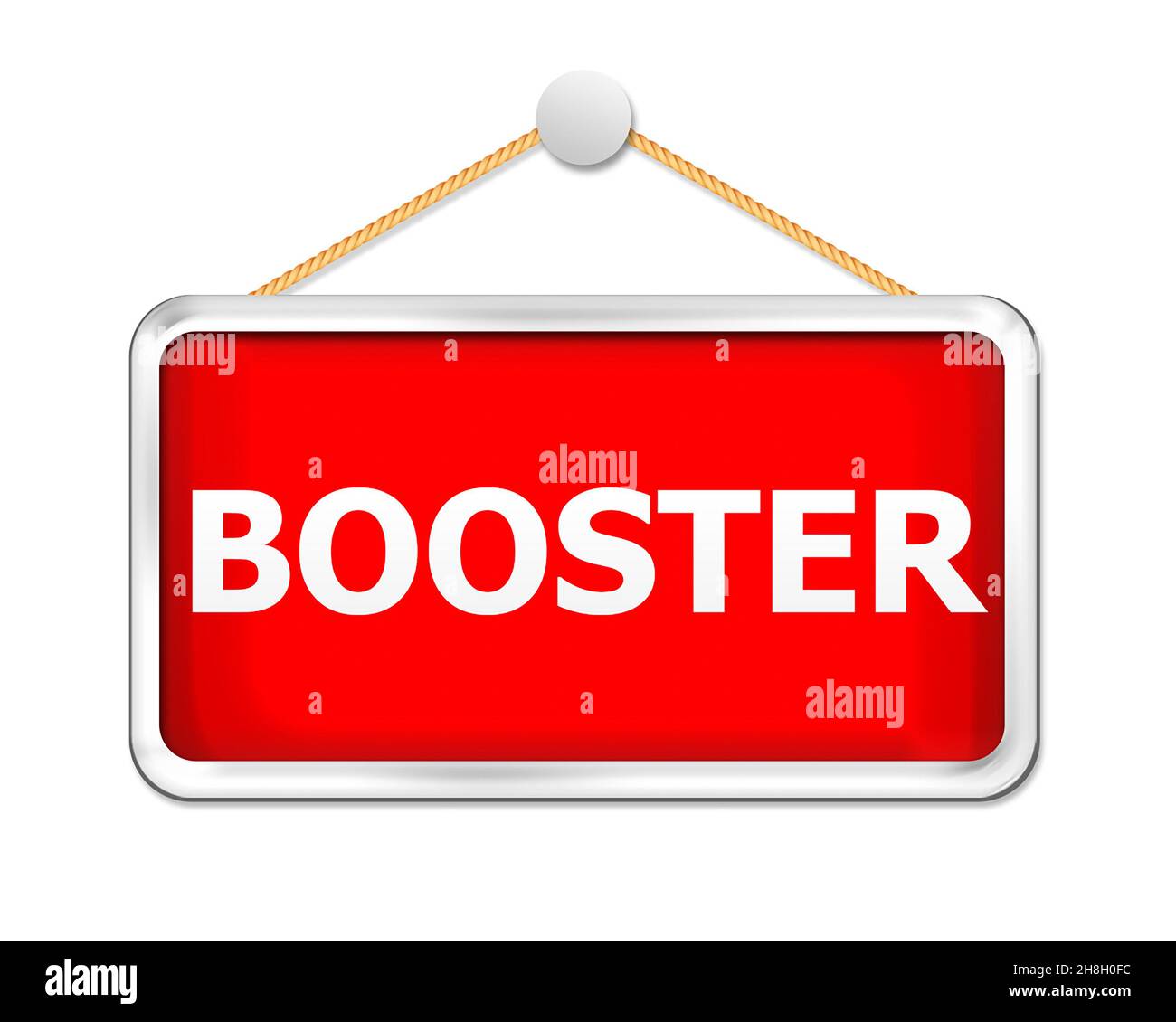 Red Covid Booster Sign graphic, white boader, With hanger Stock Photo ...