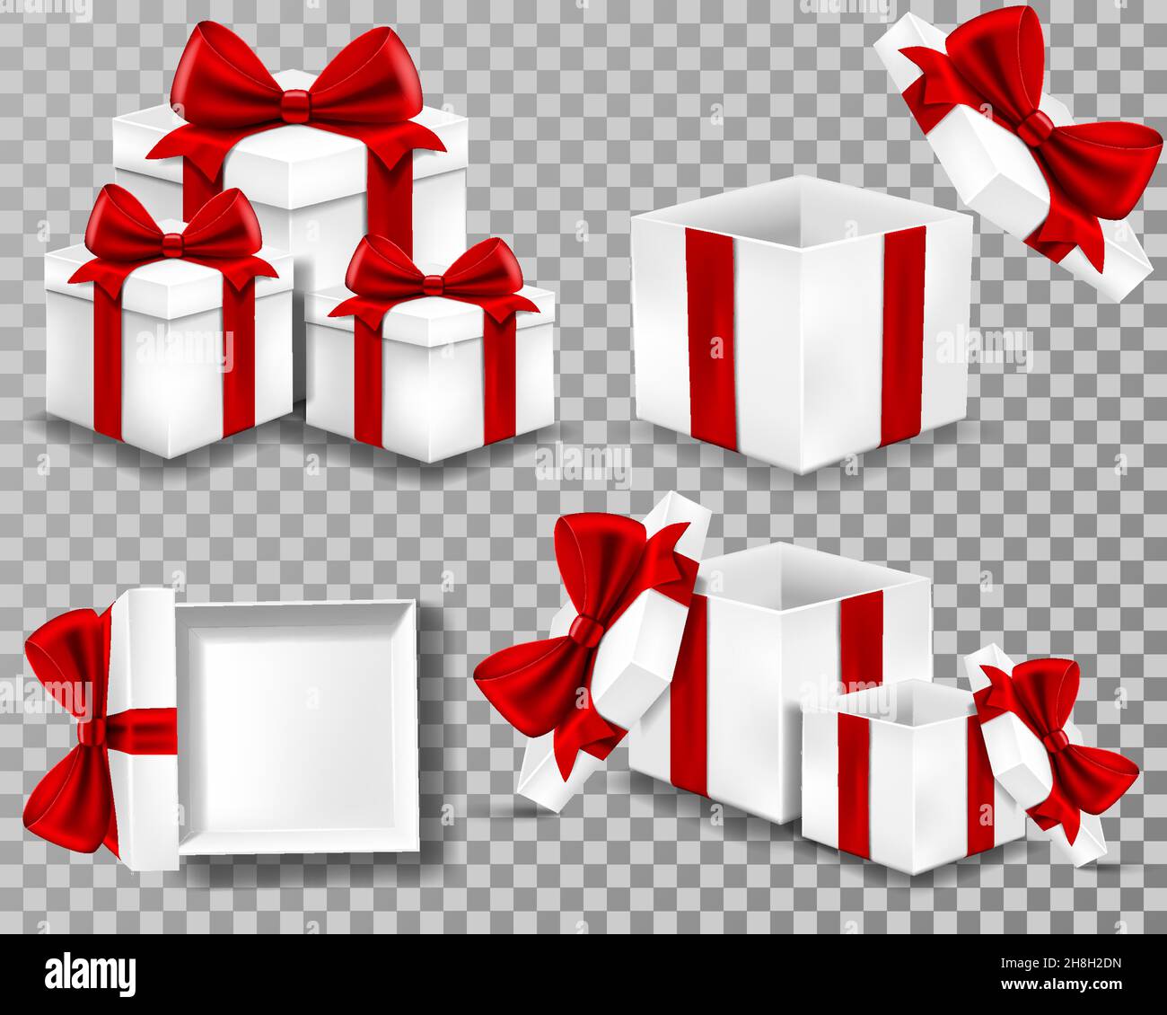 set of open and closed gifts from different angles in perspective ...