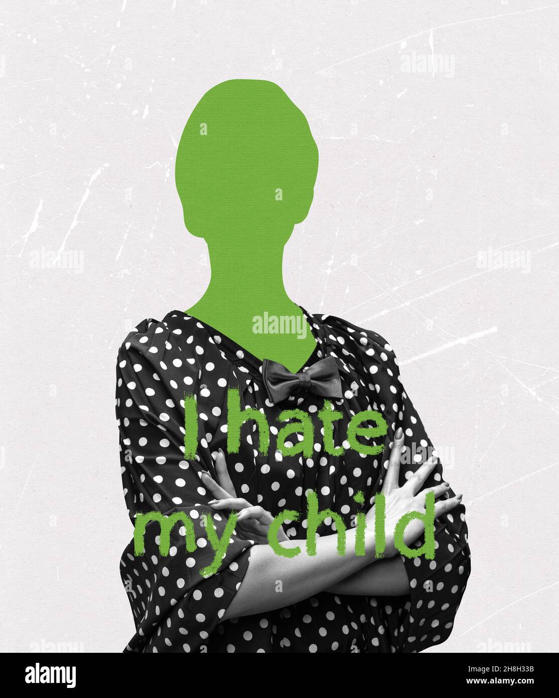 Contemporary artwork. Conceptual portrait of faceless woman with words ...