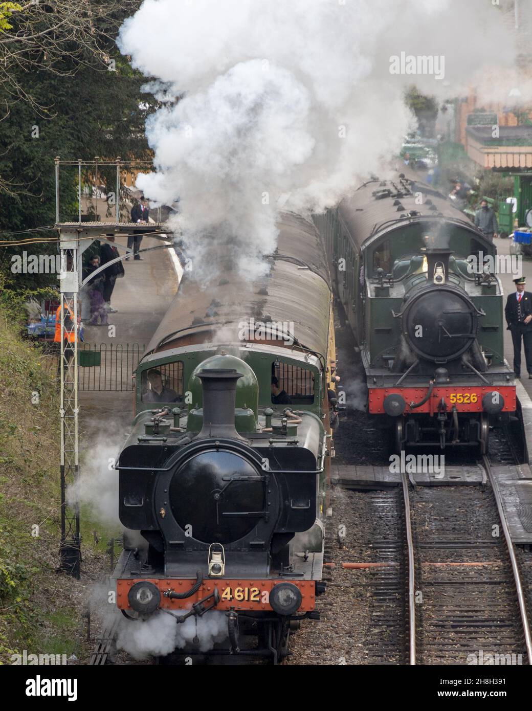 Pannier (GWR 5700 Class) No. 4612 departs Alresford Station whilst GWR ...