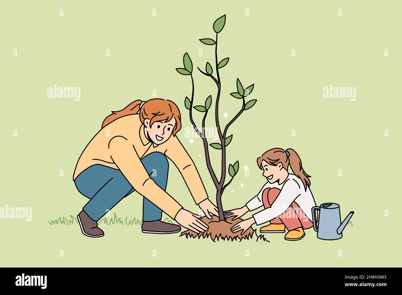 Mother Daughter Gardening Stock Vector Images Alamy