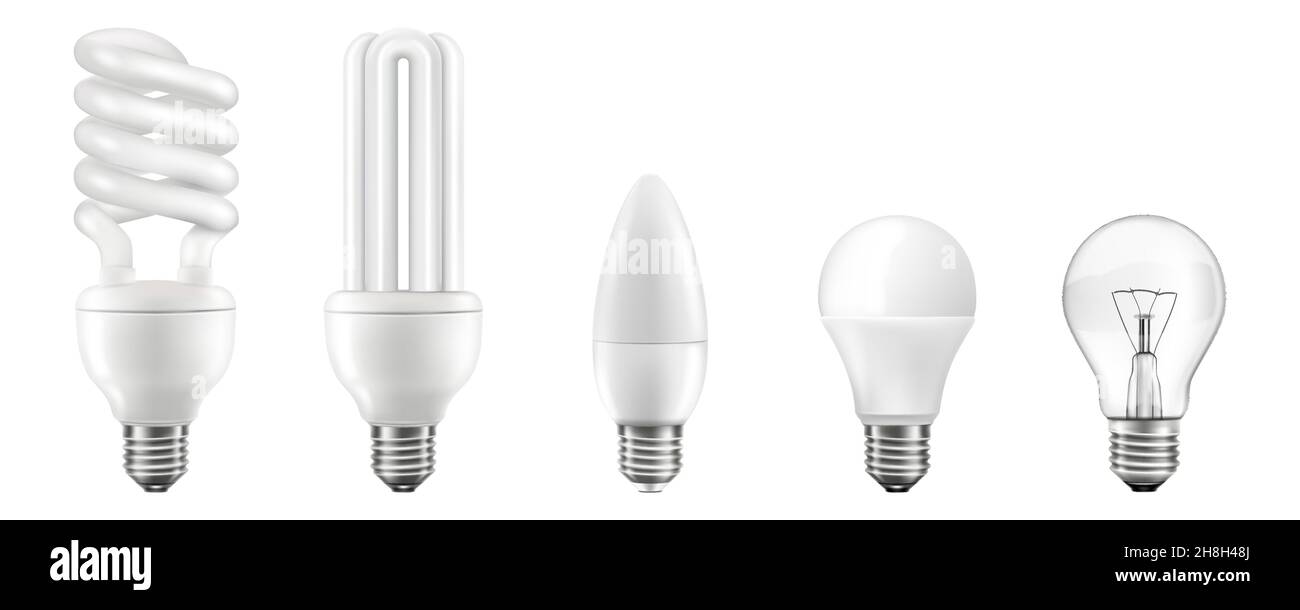 Light bulbs realistic 3D vector illustrations set. Different lightbulb ...