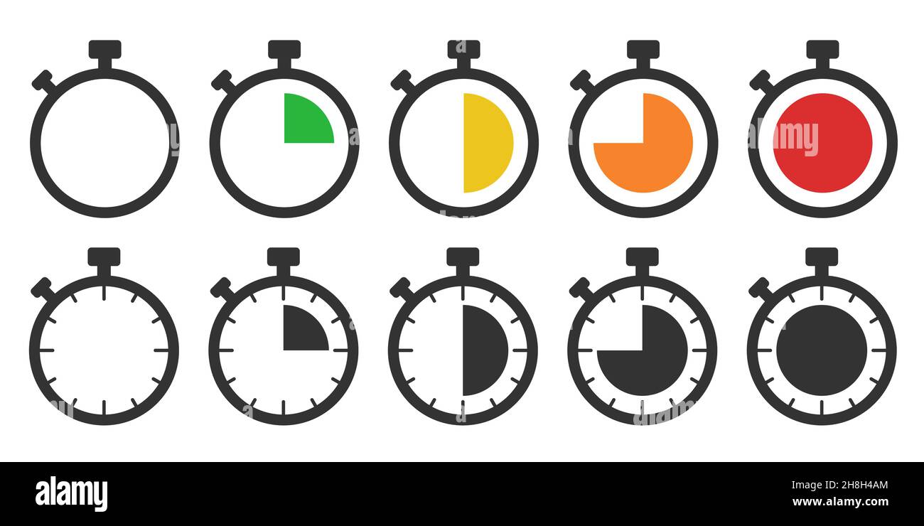 stopwatch icons set, timer symbols vector flat design Stock Vector ...