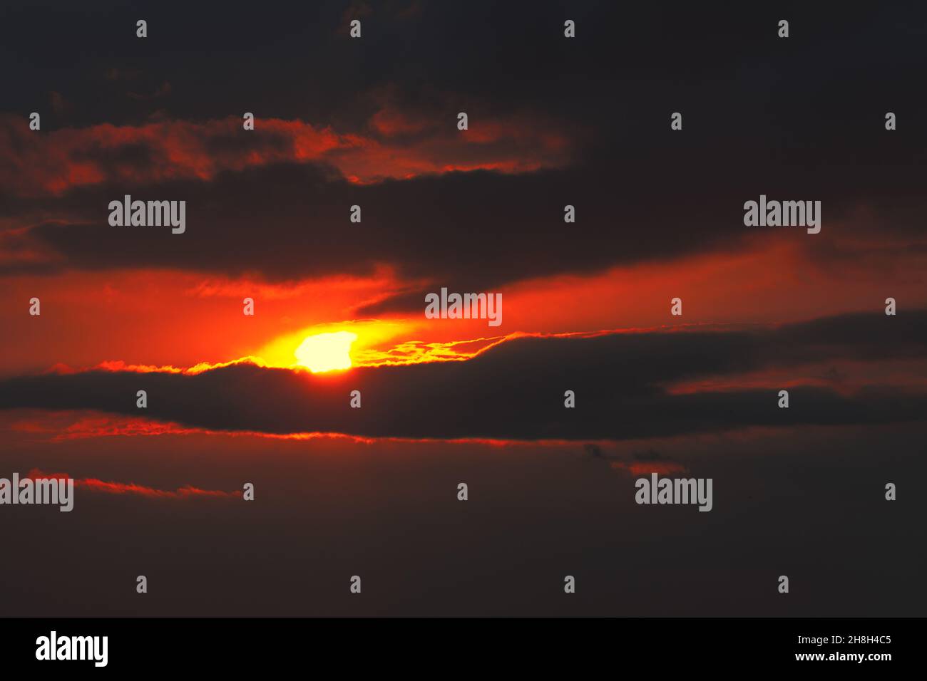 Apocalyptic red sky with dark clouds . Atmospheric mood heaven Stock ...