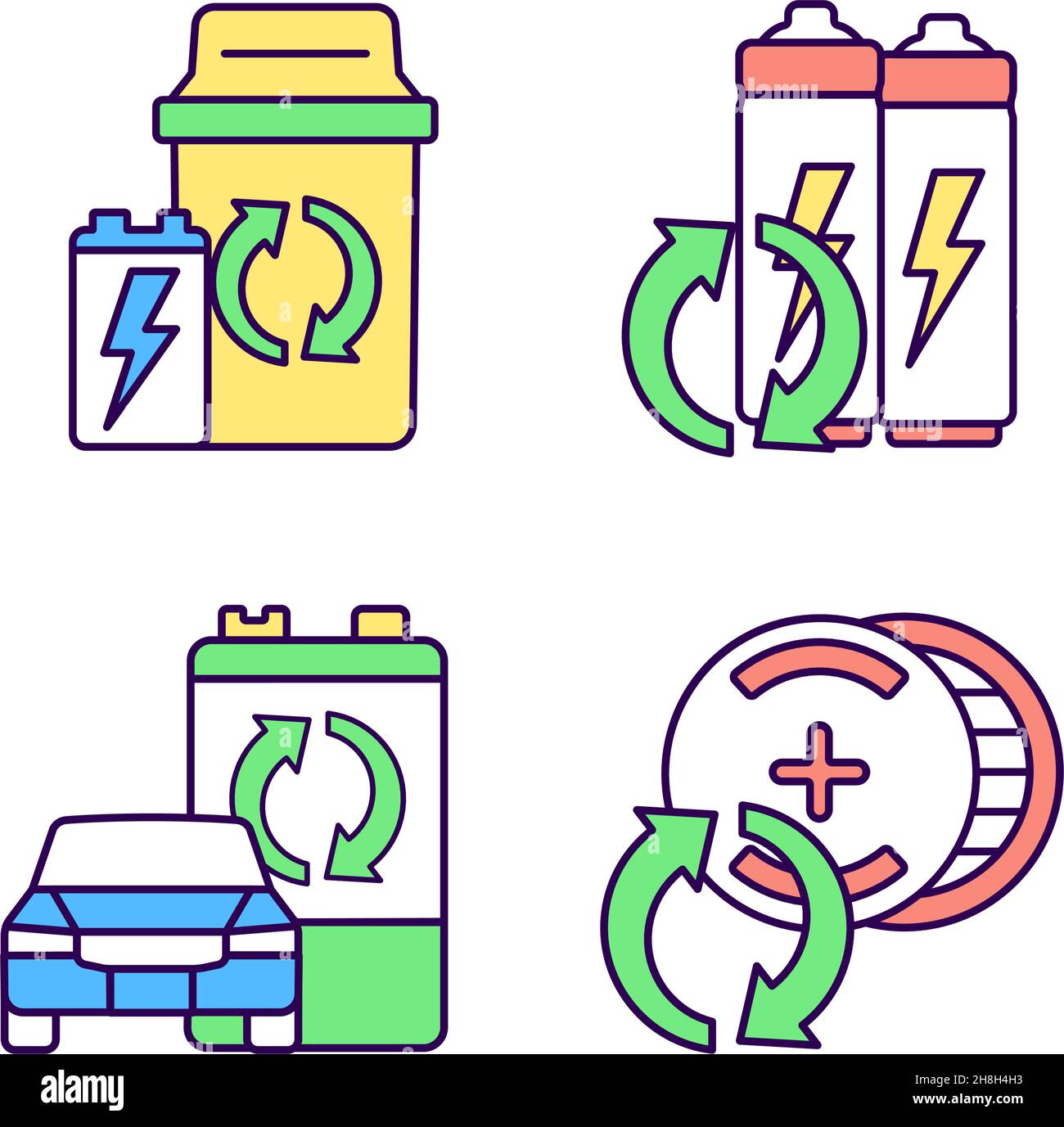 Recyclable battery types RGB color icons set Stock Vector Image & Art ... Recyclable battery types RGB color icons set Stock Vector Image & Art ...