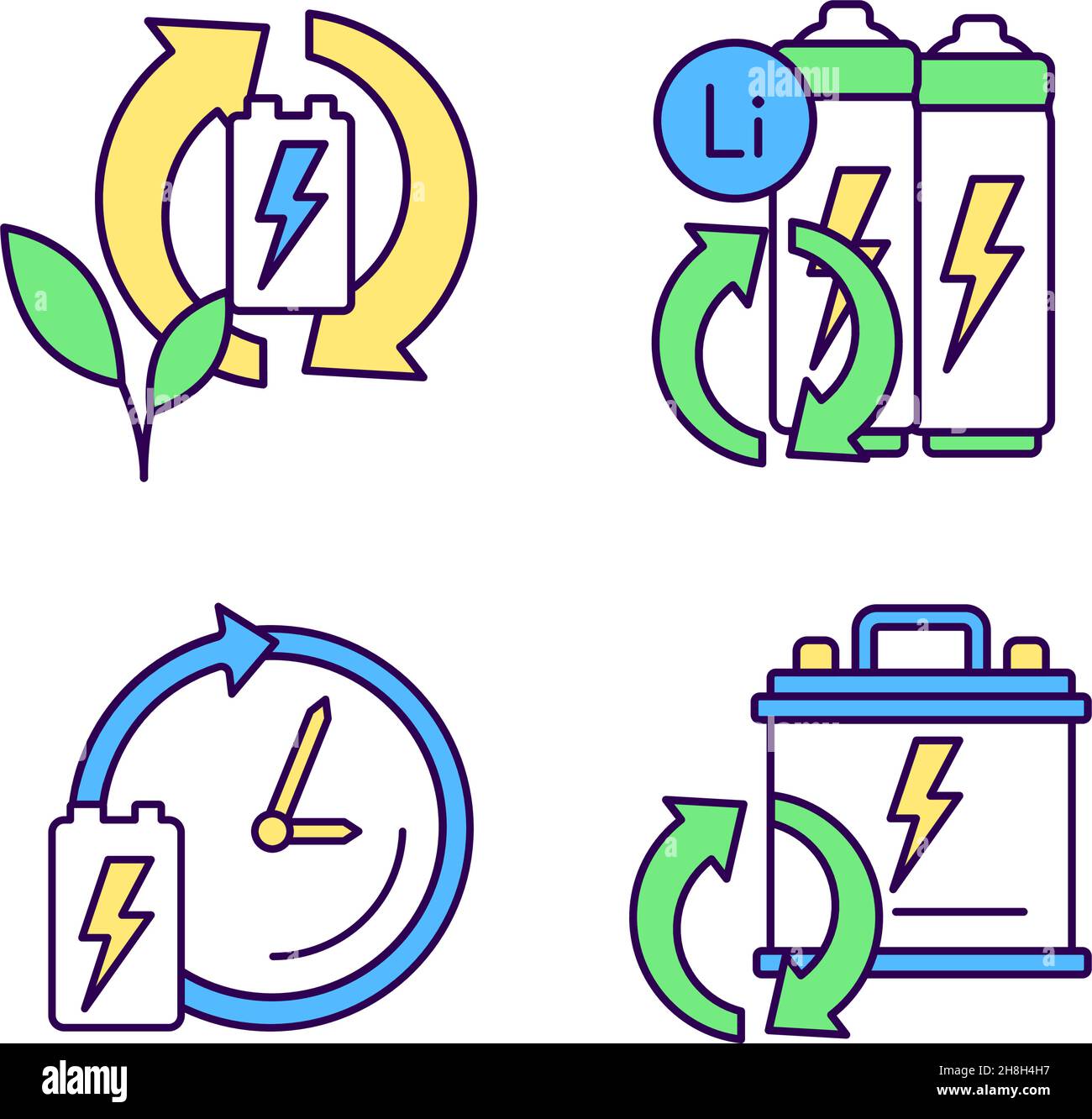 Eco battery disposal RGB color icons set Stock Vector Image & Art - Alamy
