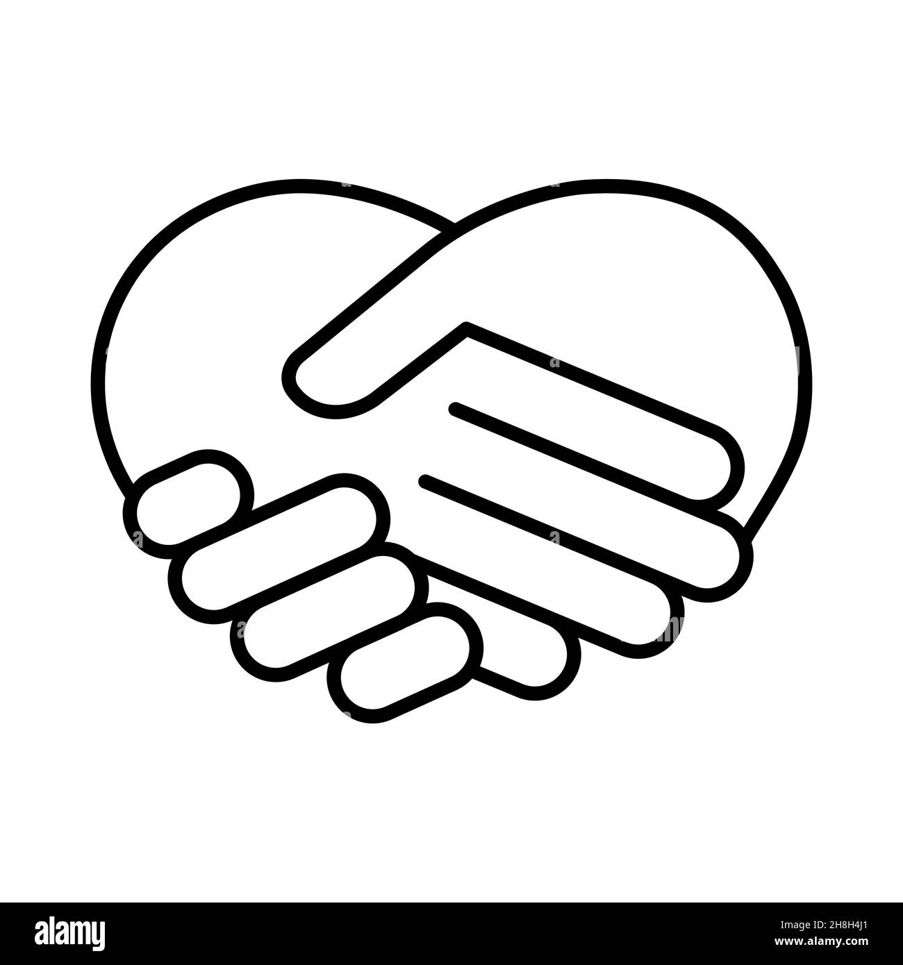 Handshake in the form of heart vector outline icon on white background ...