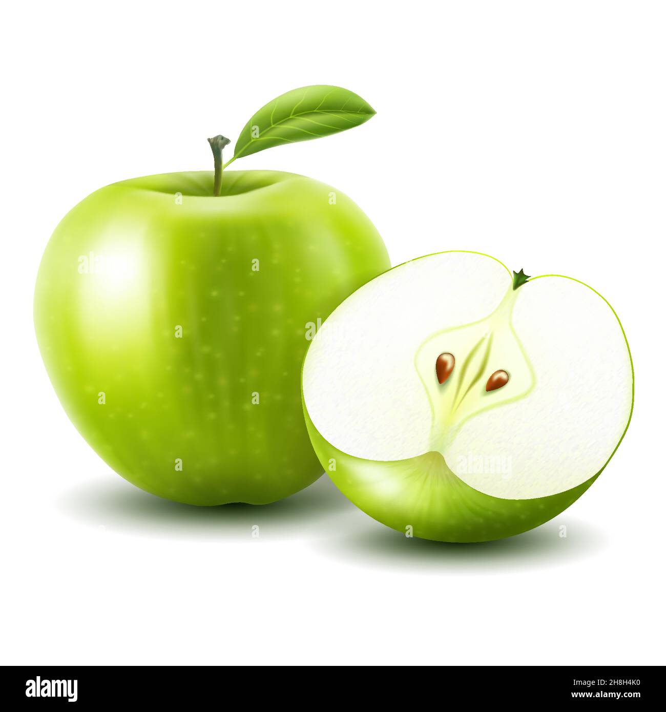 Apples. Vector whole apple and half of apple isolated on white ...