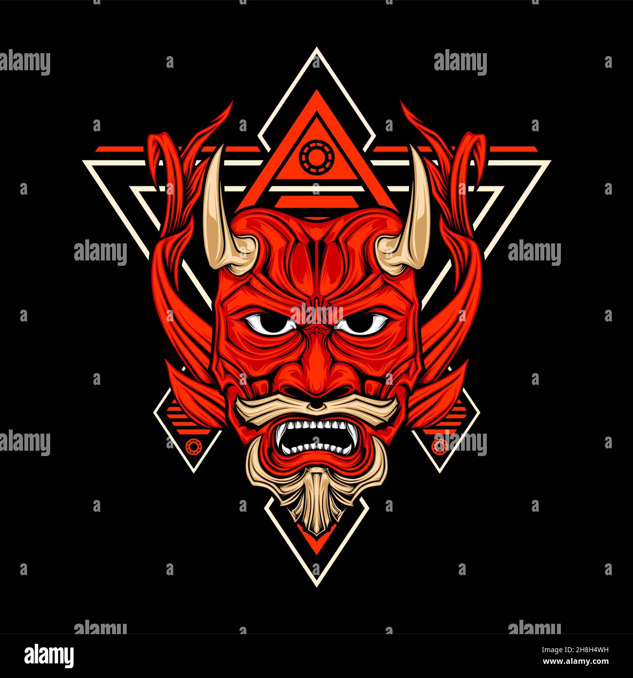 a handsome japanese oni mask with awesome background Stock Vector Image ...