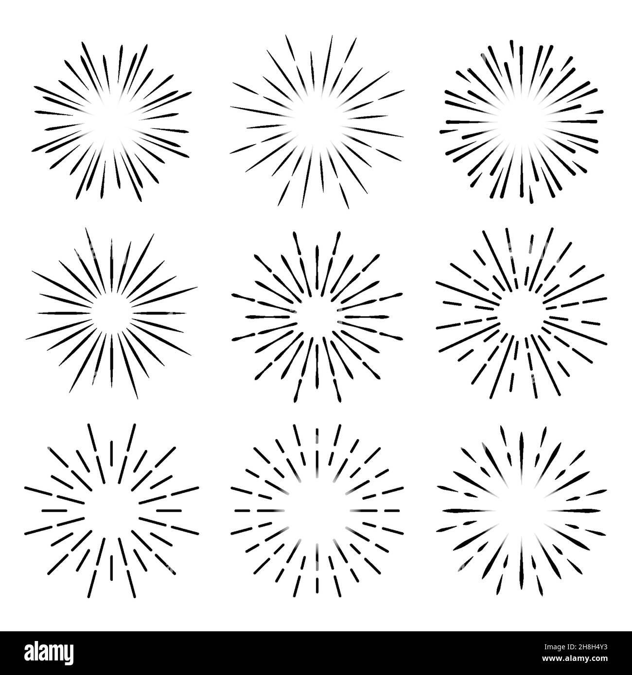 Set of light rays, sunburst and rays of sun. Design elements, linear ...