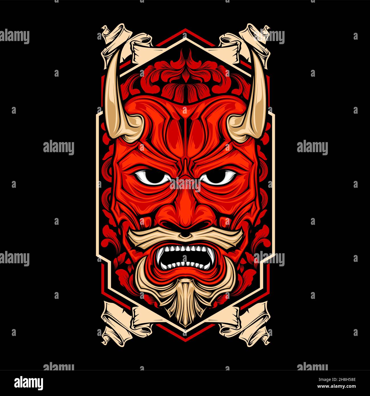 a handsome japanese oni mask with awesome background Stock Vector Image ...