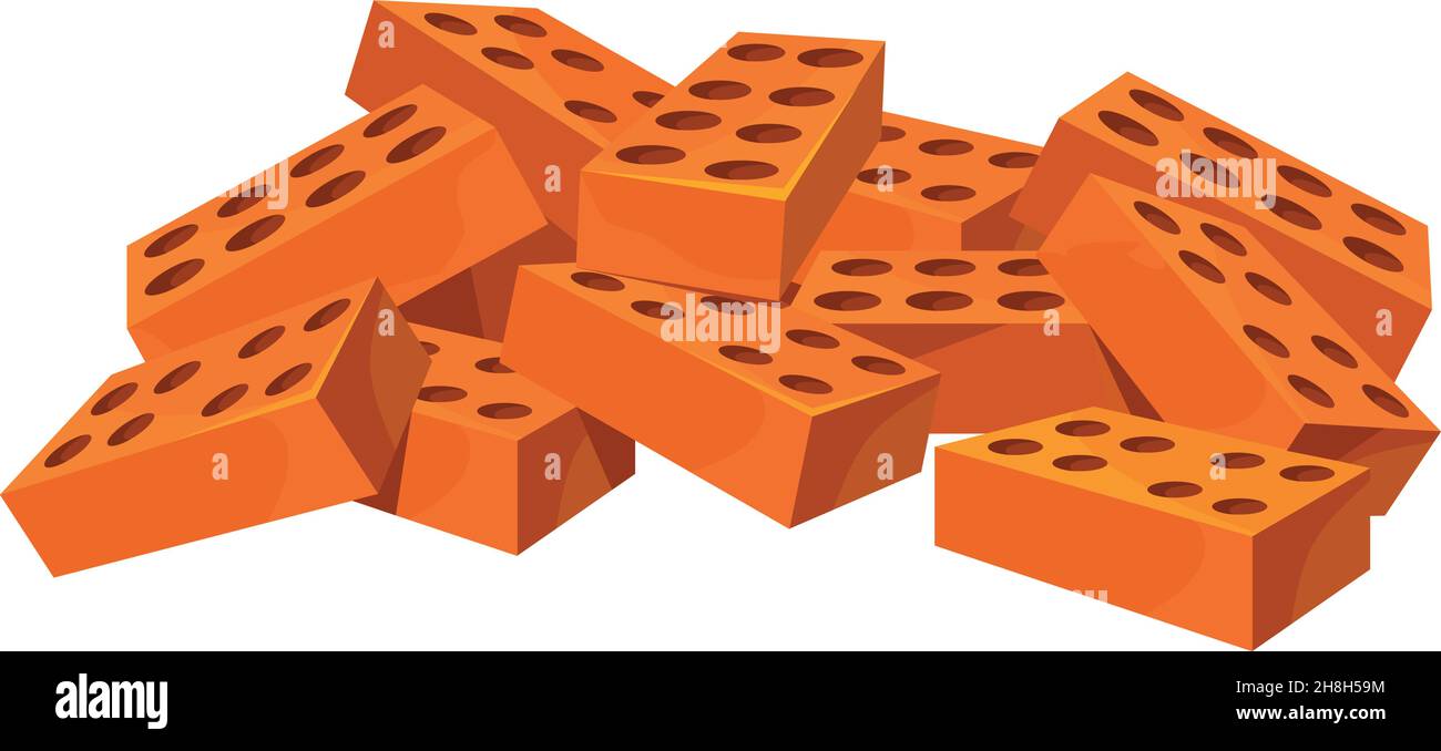 Pile of bricks. Heap or stack red stone square brick, building material ...