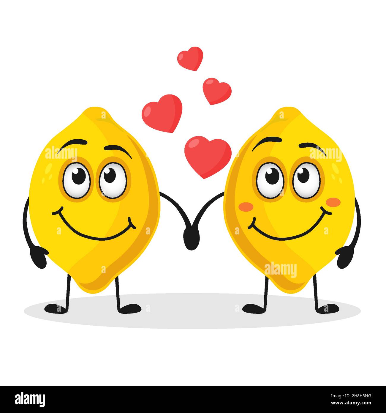 Two cute lovers character lemons hold hands. On a white background ...