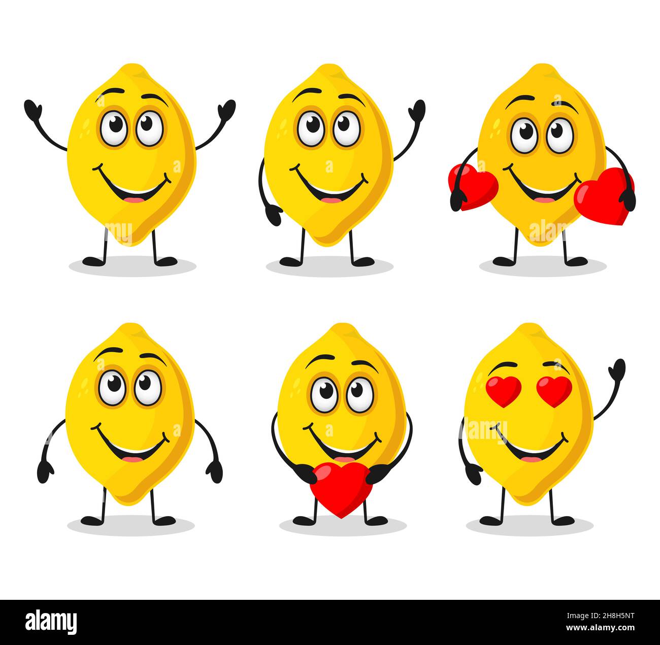 Cute and funny lemon character holding a heart . Lemon icon set ...