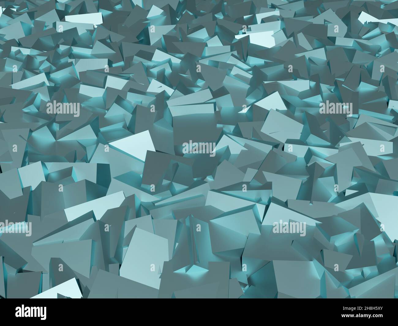 Fused metal gray-blue crystals close-up. 3D render. Intersecting gray ...