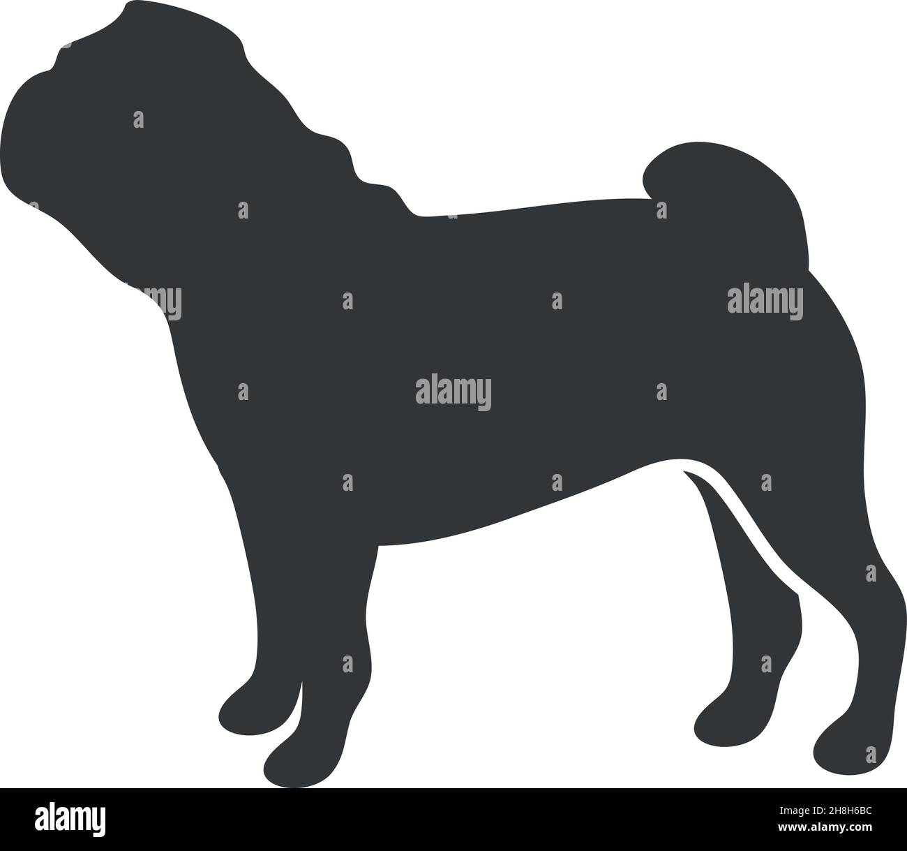 Pug silhouette. Funny cute dog in standing pose, vector icon isolated ...